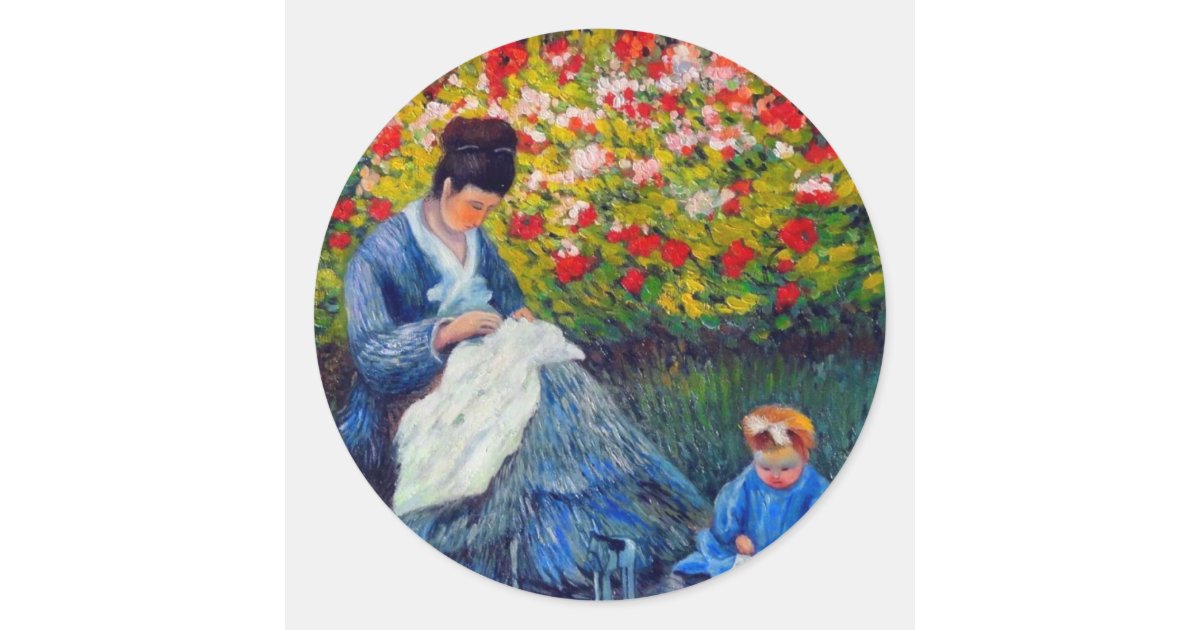 Monet Mother and Child in Garden Classic Round Sticker | Zazzle