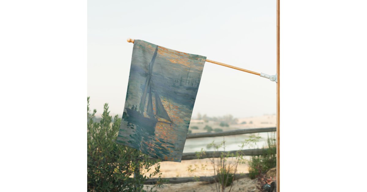 Monet Sunrise Marine Impressionism Painting House Flag | Zazzle