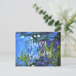 Monet - Water-Lilies, blue indigo, birthday wishes Postcard | Zazzle