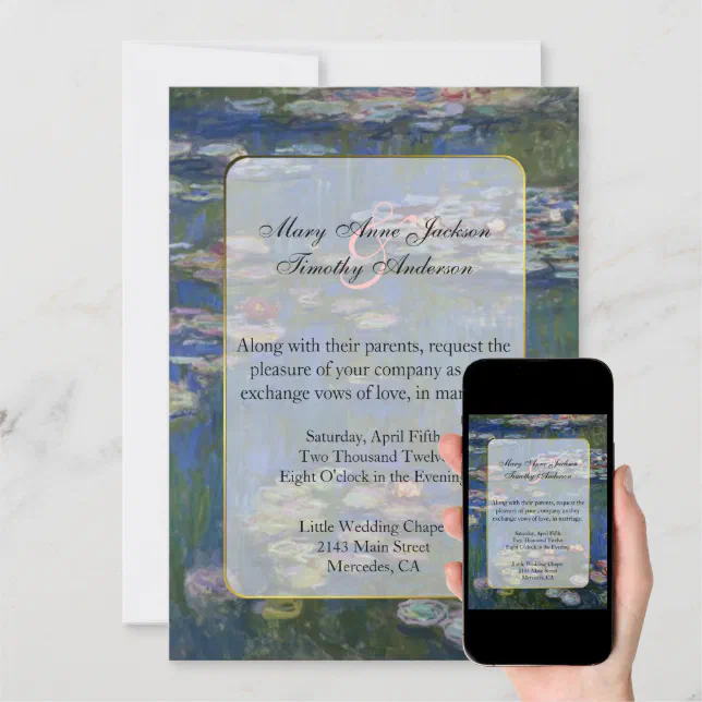 Monet Water Lilies Wedding Invitation | Zazzle