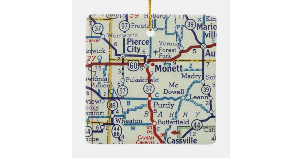 Monett MO Vintage Map Ceramic Ornament | Zazzle