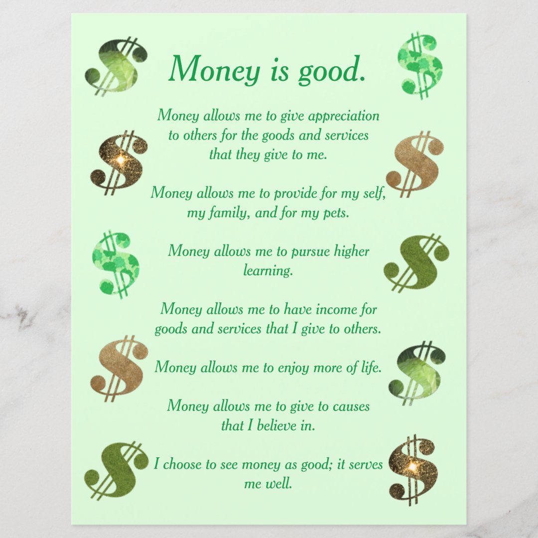 Money is good, List of Affirmations | Zazzle