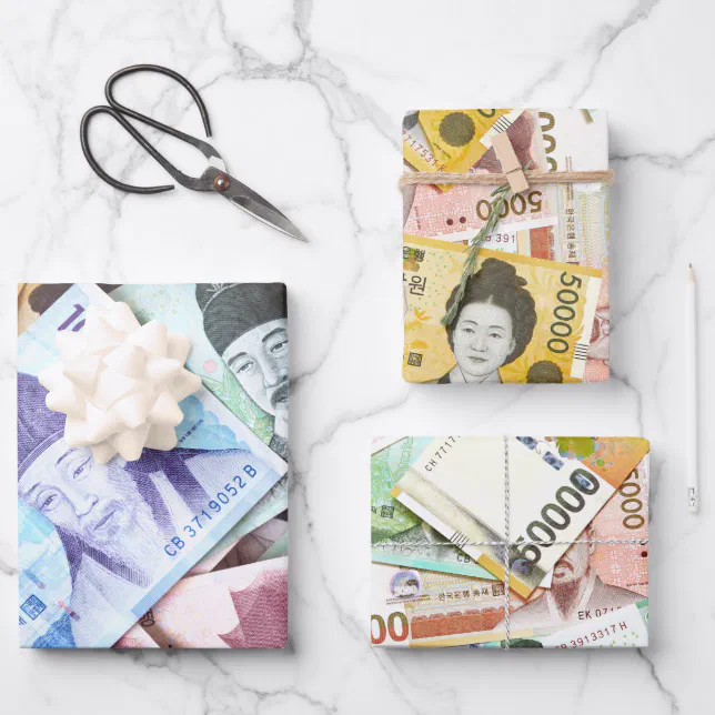 MONEY! MONEY! MONEY! Korean Currency Wrapping Paper Sheets | Zazzle