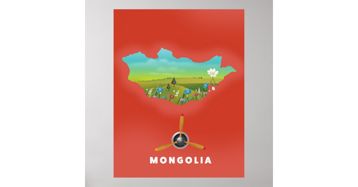 Mongolia Illustrated map tourism poster. Poster | Zazzle