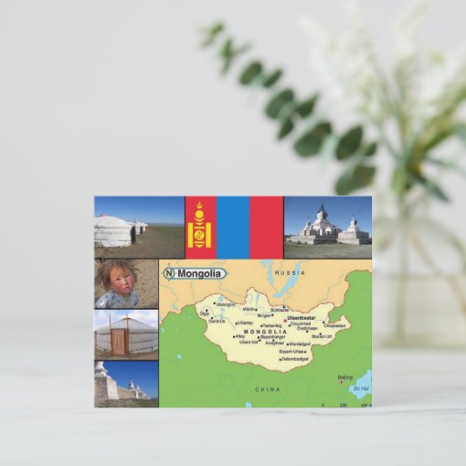 Mongolia map postcard | Zazzle