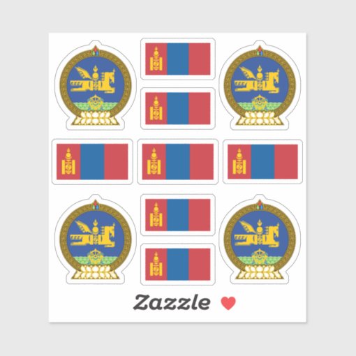 Mongolian national symbols / coat of arms and flag sticker | Zazzle