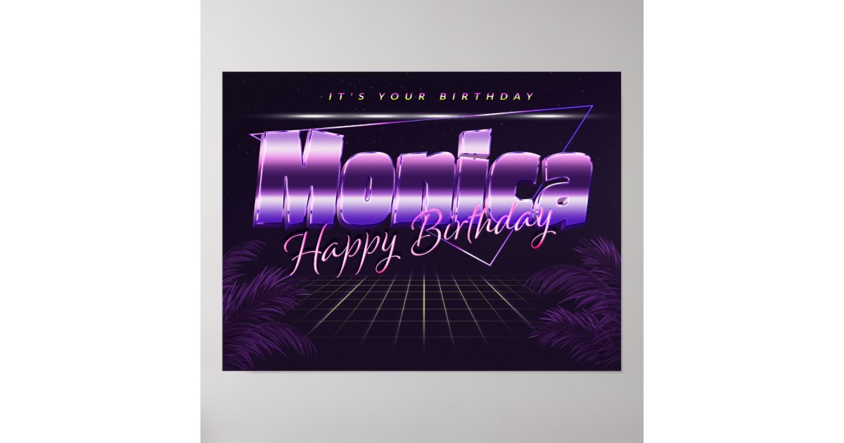 Monica Name First Name purple retro Poster Birthda | Zazzle