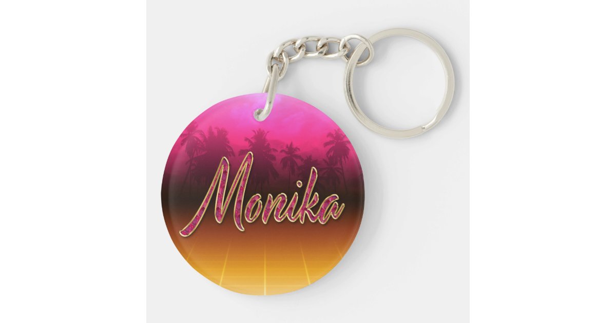 Monika First name golden pink keychain | Zazzle