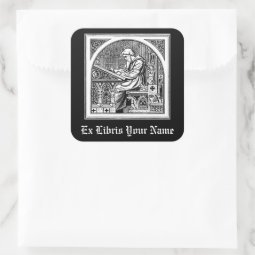 Monk At Medieval Writing Desk Bookplate | Zazzle