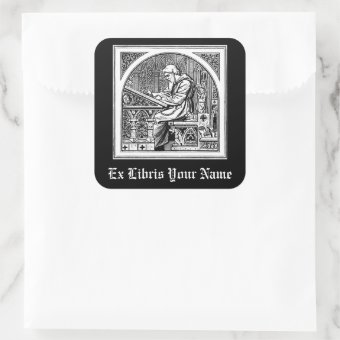 Monk At Medieval Writing Desk Bookplate | Zazzle