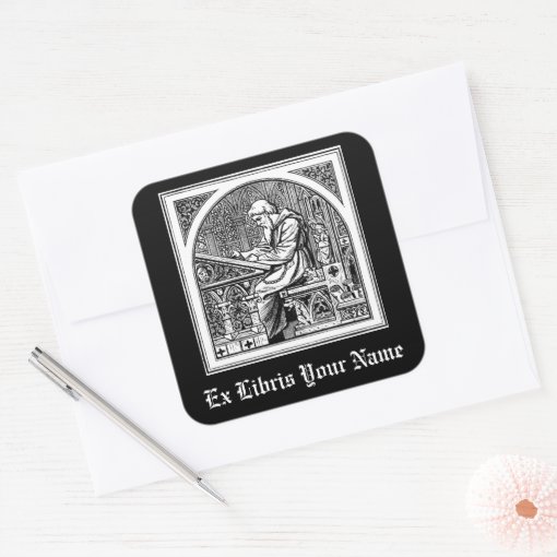 Monk At Medieval Writing Desk Bookplate | Zazzle