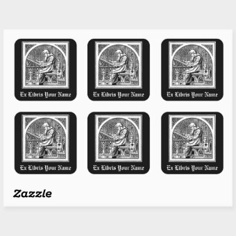 Monk At Medieval Writing Desk Bookplate | Zazzle
