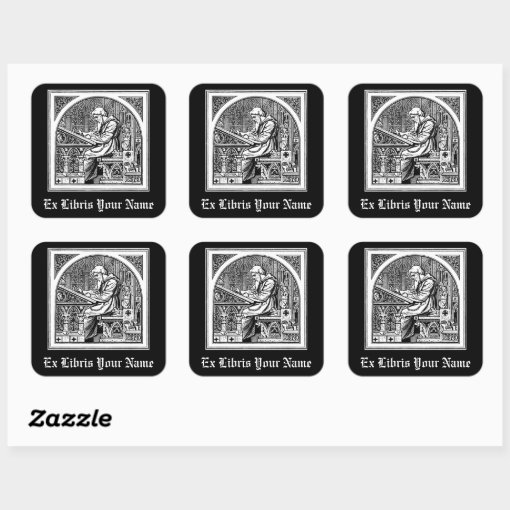 Monk At Medieval Writing Desk Bookplate | Zazzle