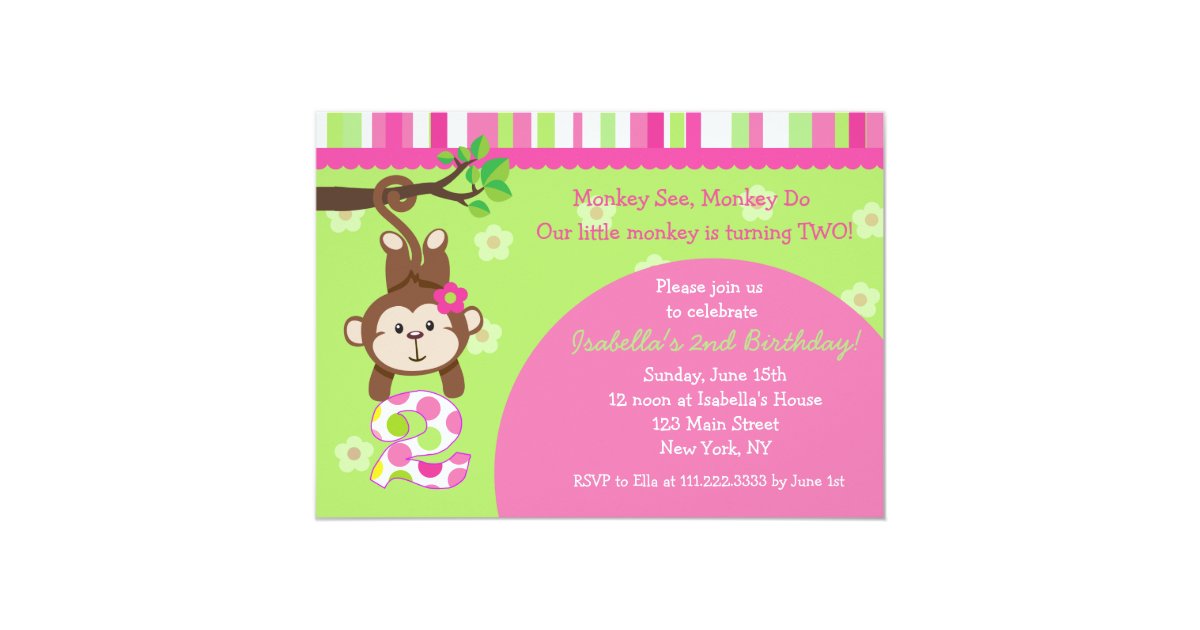 Monkey 2nd Birthday Party Invitations | Zazzle.com