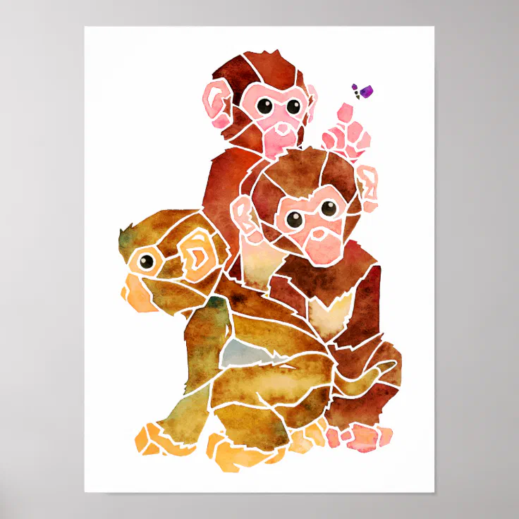 Monkey Abstract Watercolor Painting Poster | Zazzle