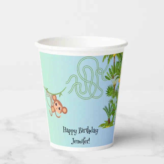 Monkey and bananas maze birthday paper cups | Zazzle