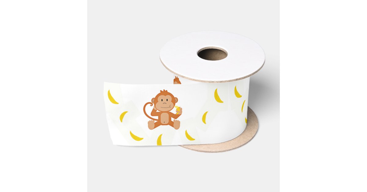 Monkey and bananas satin ribbon | Zazzle