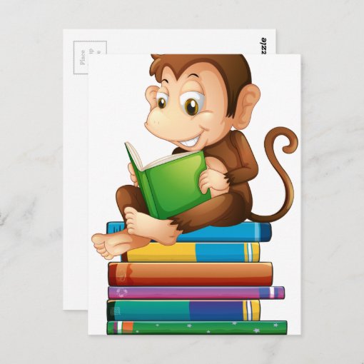 Monkey and books postcard | Zazzle
