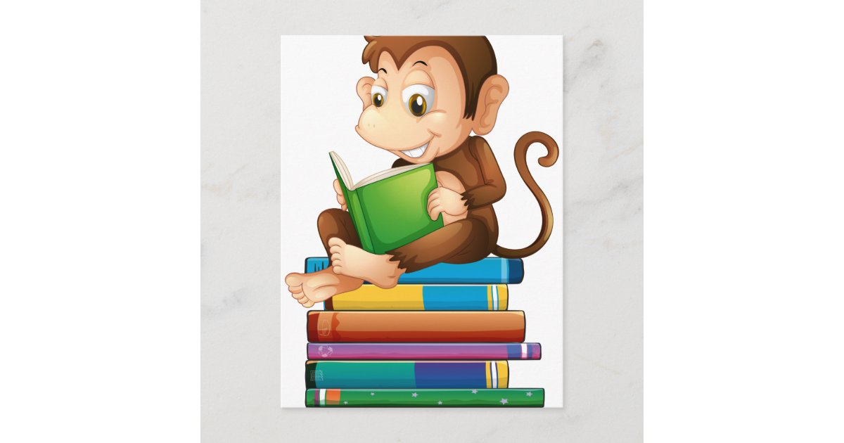 Monkey and books postcard | Zazzle