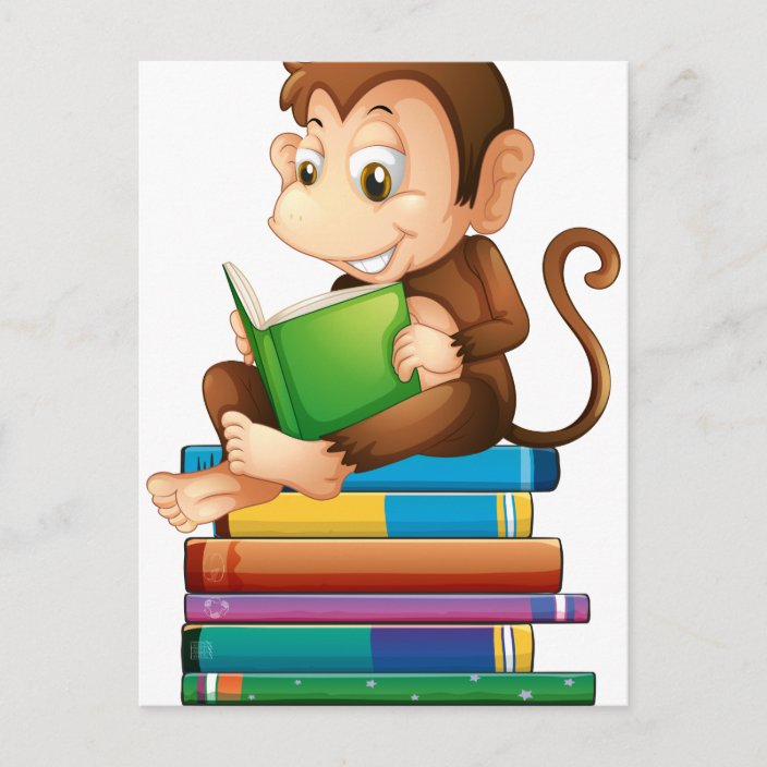 Monkey and books postcard | Zazzle