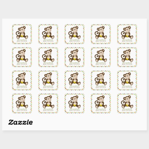 Monkey and Polka Dots Square Sticker | Zazzle