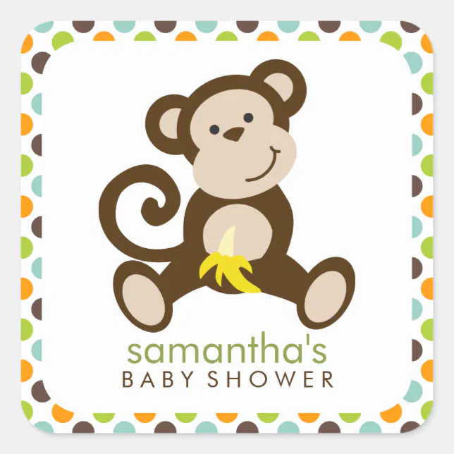 Monkey and Polka Dots Square Sticker | Zazzle