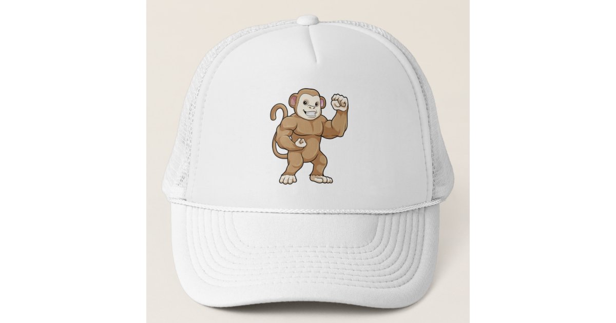 Monkey as Bodybuilder at Bodybuilding Trucker Hat | Zazzle