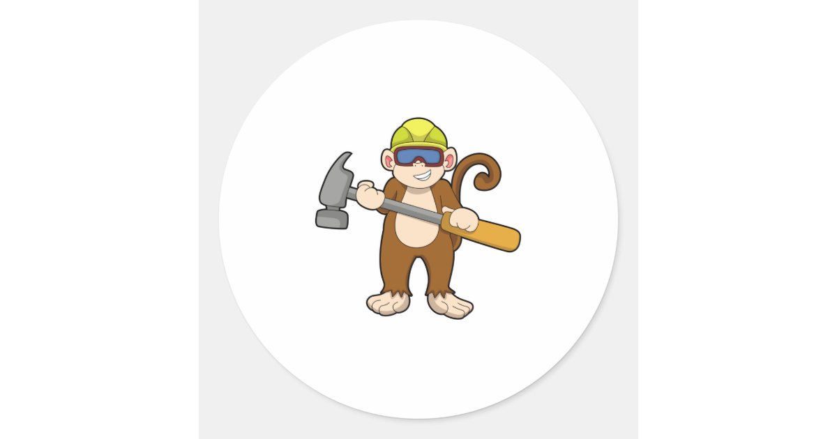 Monkey as Craftsman with Hammer Classic Round Sticker | Zazzle