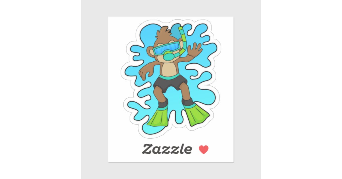 Monkey as Diver with Snorkel Sticker | Zazzle