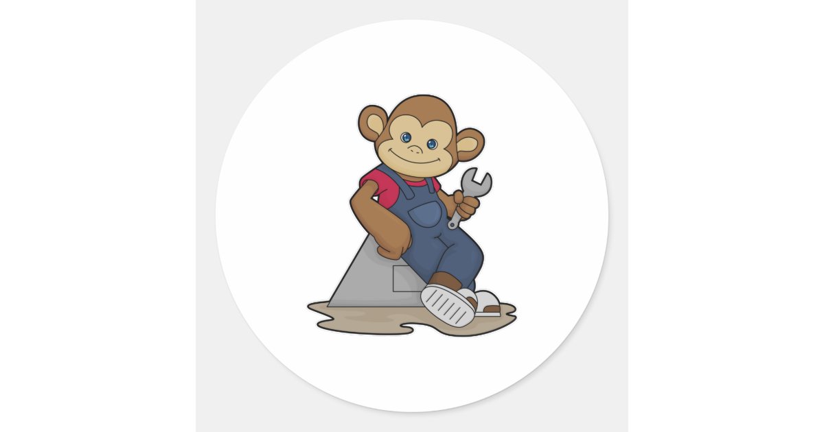 Monkey as Mechanic with Wrench Classic Round Sticker | Zazzle
