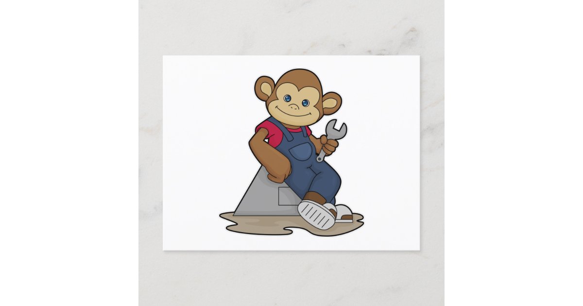 Monkey as Mechanic with Wrench Postcard | Zazzle