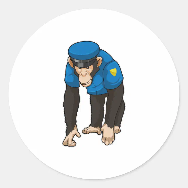 Monkey as Police officer with Uniform Classic Round Sticker | Zazzle