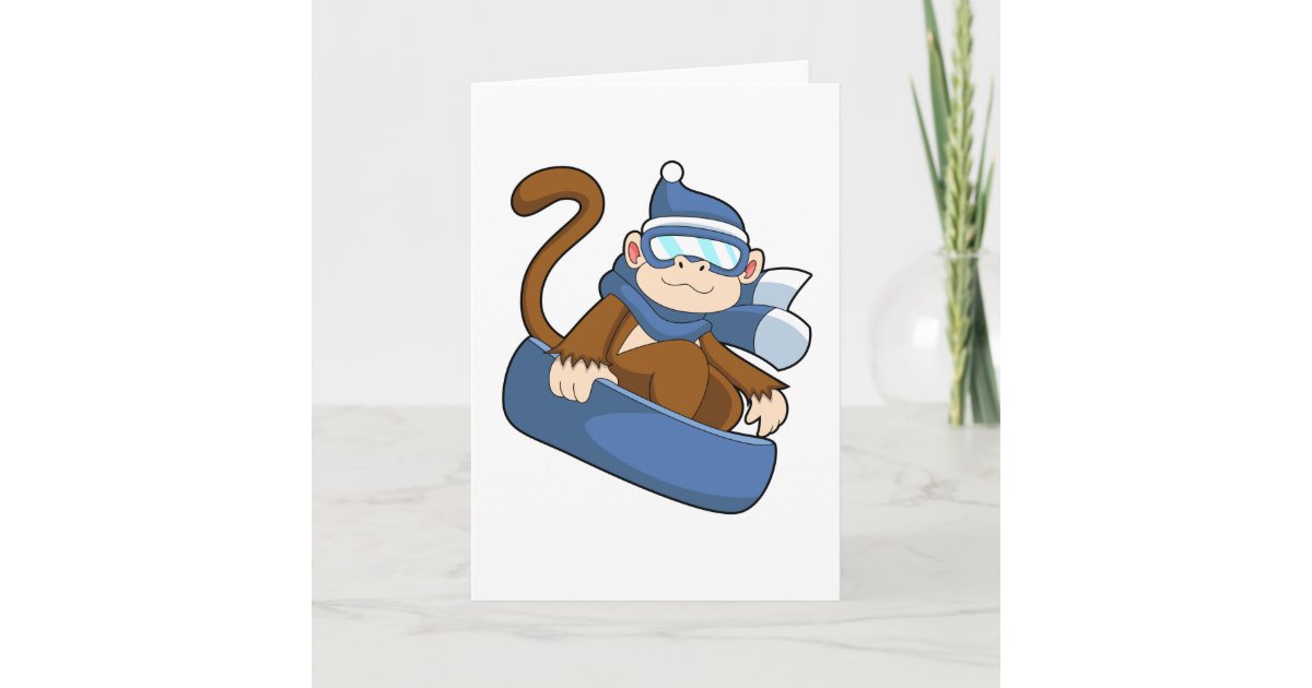 Monkey as Snowboarder with Sonowboard.PNG Card | Zazzle