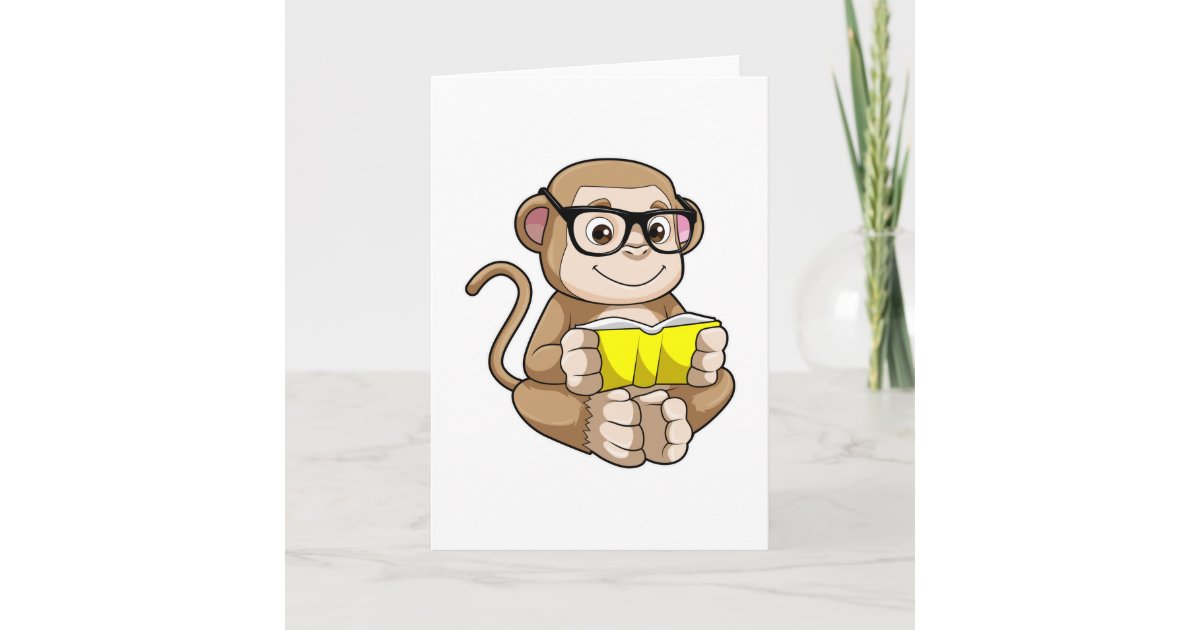 Monkey as Student with Glasses & Book Card | Zazzle