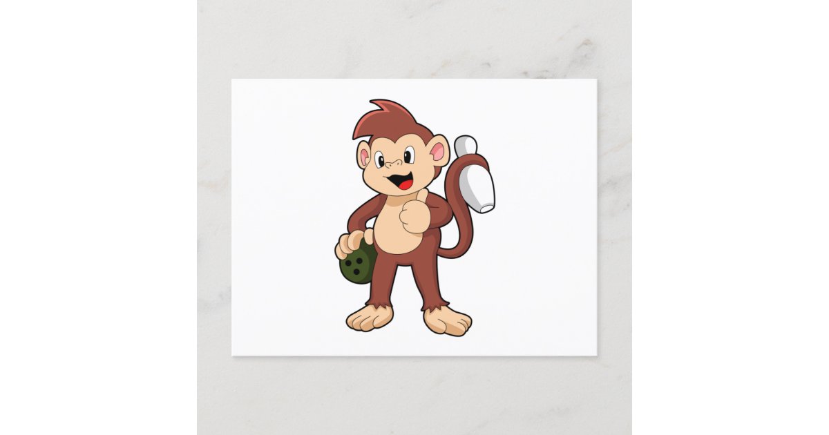 Monkey at Bowling with Bowling ball Postcard | Zazzle