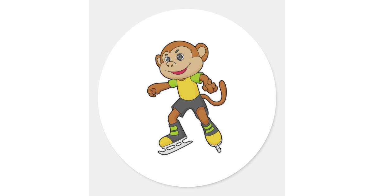 Monkey at Ice skating with Ice skates Classic Round Sticker | Zazzle