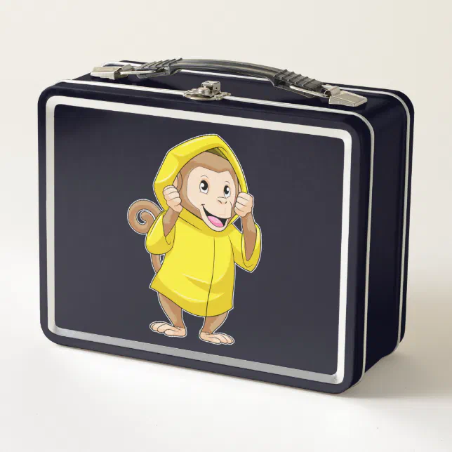 Monkey at Raining with Raincoat Metal Lunch Box | Zazzle