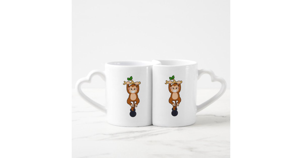 Monkey at Strength training with Dumbbell Coffee Mug Set | Zazzle