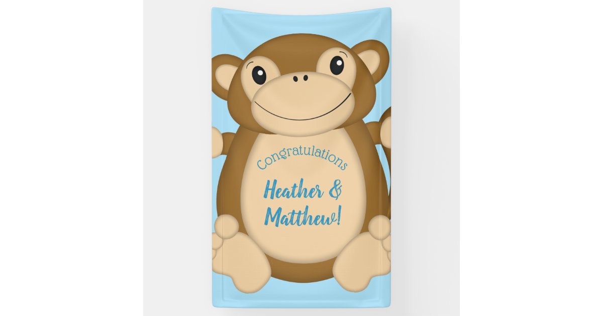 Monkey Baby Shower Blue Banner | Zazzle