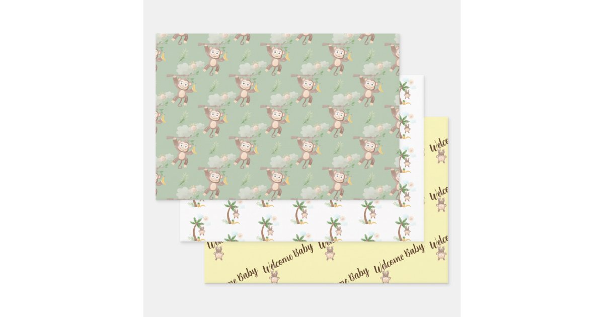 Monkey Baby shower wrapping paper | Zazzle