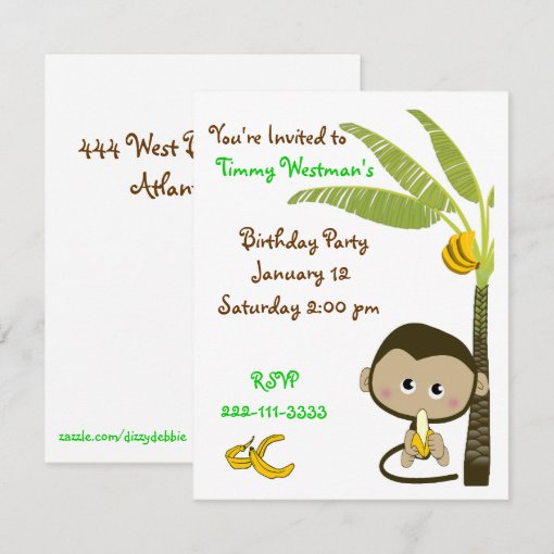 Monkey Birthday Invitation | Zazzle