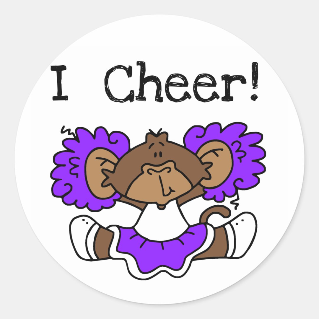 Monkey Cheerleader Purple and White Classic Round Sticker | Zazzle