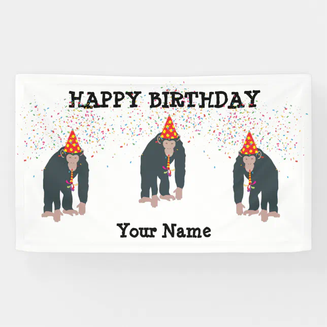 Monkey Chimpanzee Partying Animals Birthday Party Banner | Zazzle