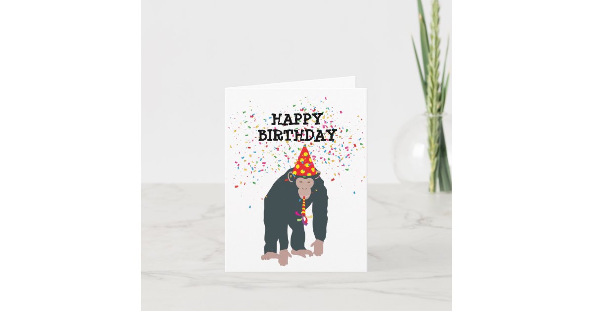 Monkey Chimpanzee Partying Animals Birthday Party Card | Zazzle