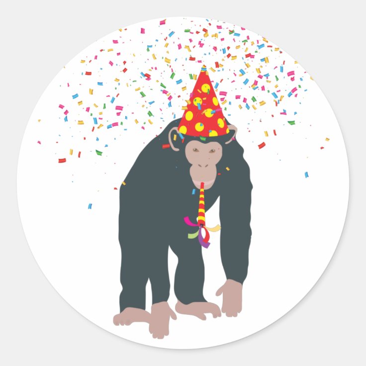 Monkey Chimpanzee Partying Animals Having a Party Classic Round Sticker ...