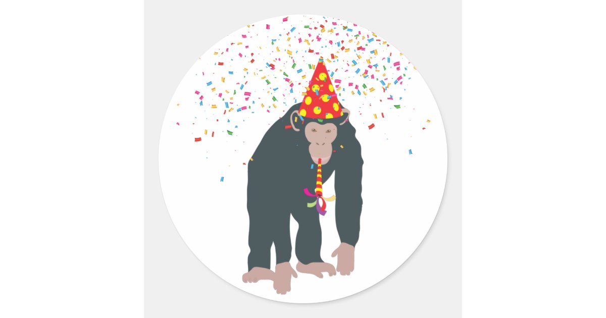 Monkey Chimpanzee Partying Animals Having a Party Classic Round Sticker ...