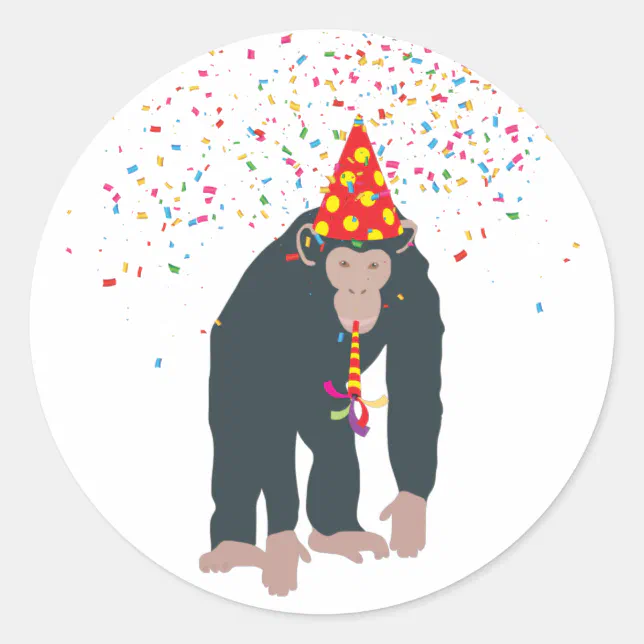 Monkey Chimpanzee Partying Animals Having a Party Classic Round Sticker ...