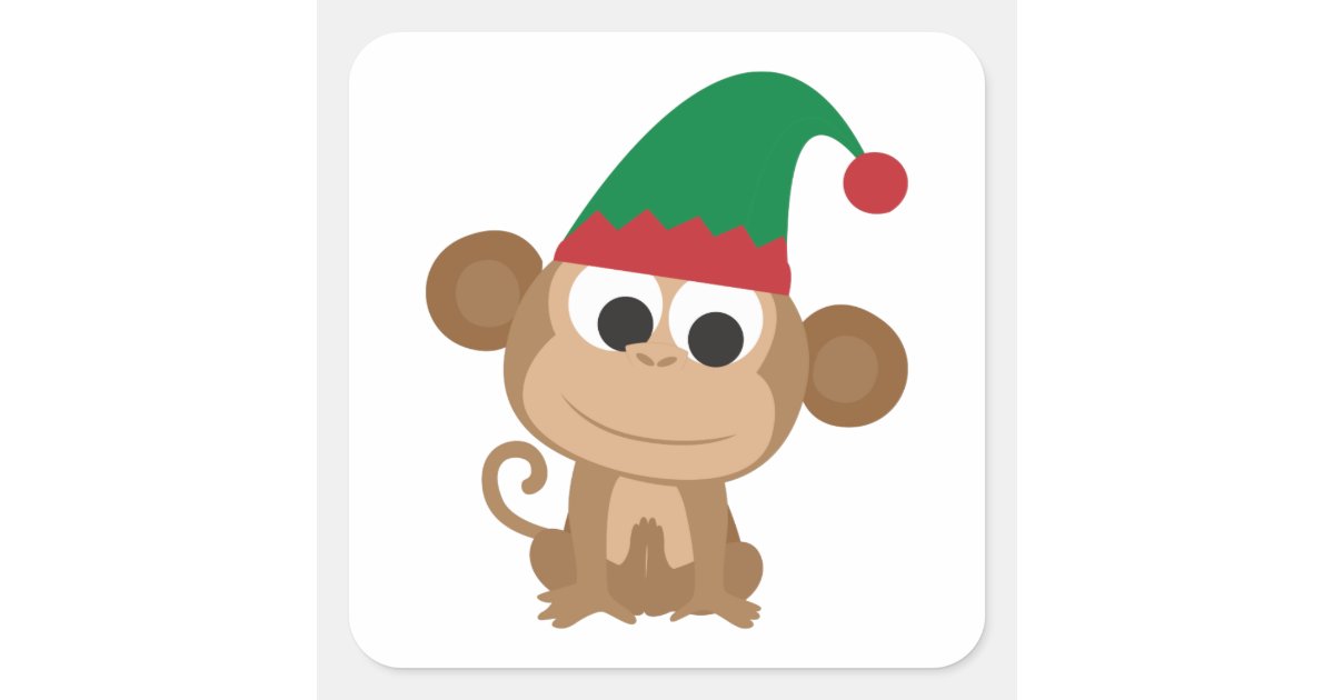 Monkey Christmas Elf Square Sticker | Zazzle