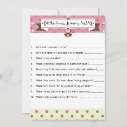 Monkey Girl Baby Shower Who Knows Mommy Best Game Invitation | Zazzle