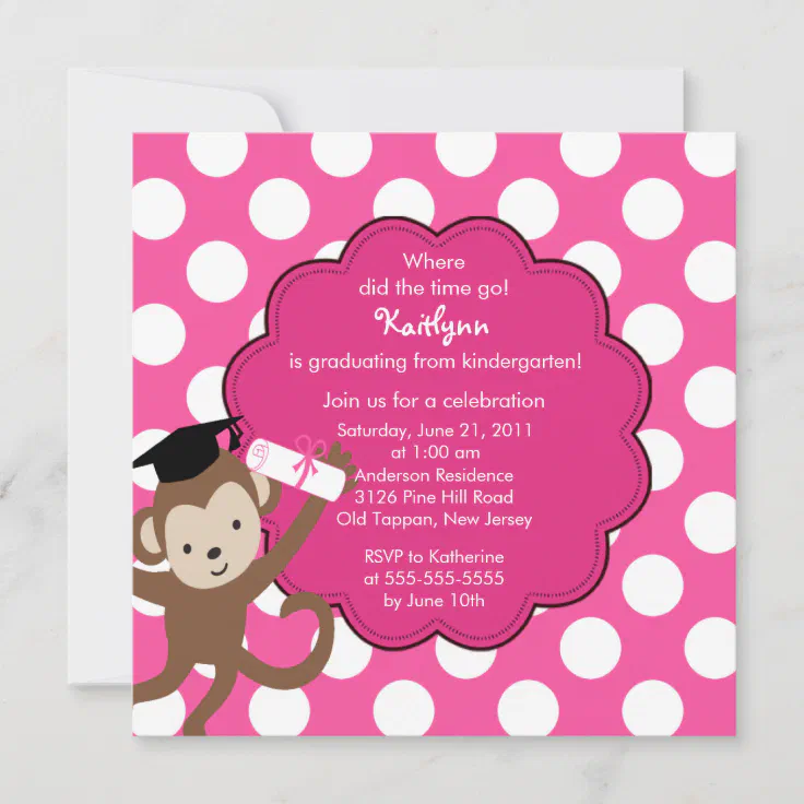 Monkey Grad Graduation Invitation for Girls | Zazzle